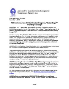 AMECA Announces ISO-Certification Programs,“Get an Edge” Branding ...